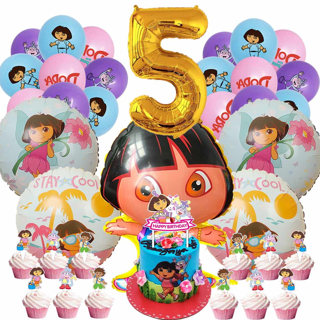 Dora The Explorer Party Supplies 5th Decor Kit Balloons Birthday Cake ...