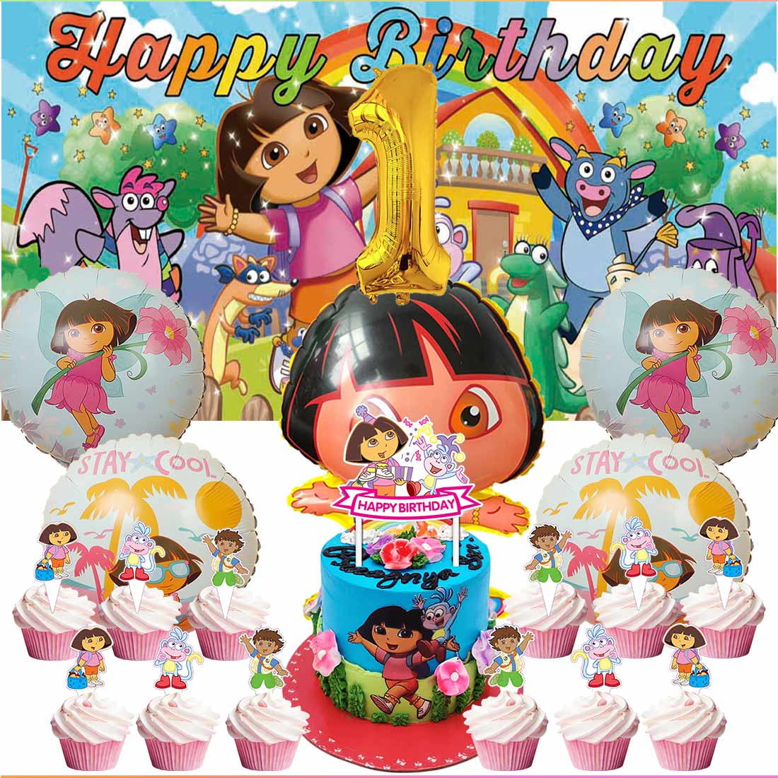 Dora The Explorer Party Supplies Decor 1st Kit Balloons Birthday Cake ...