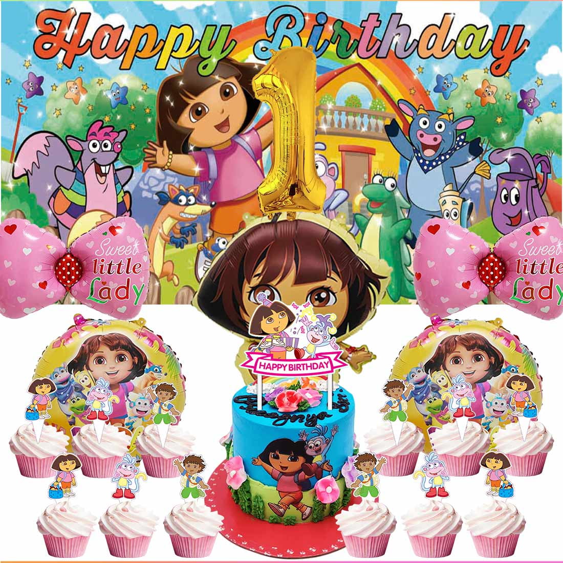 Dora The Explorer Party Supplies Decor 1st Kit Balloons Birthday Cake ...