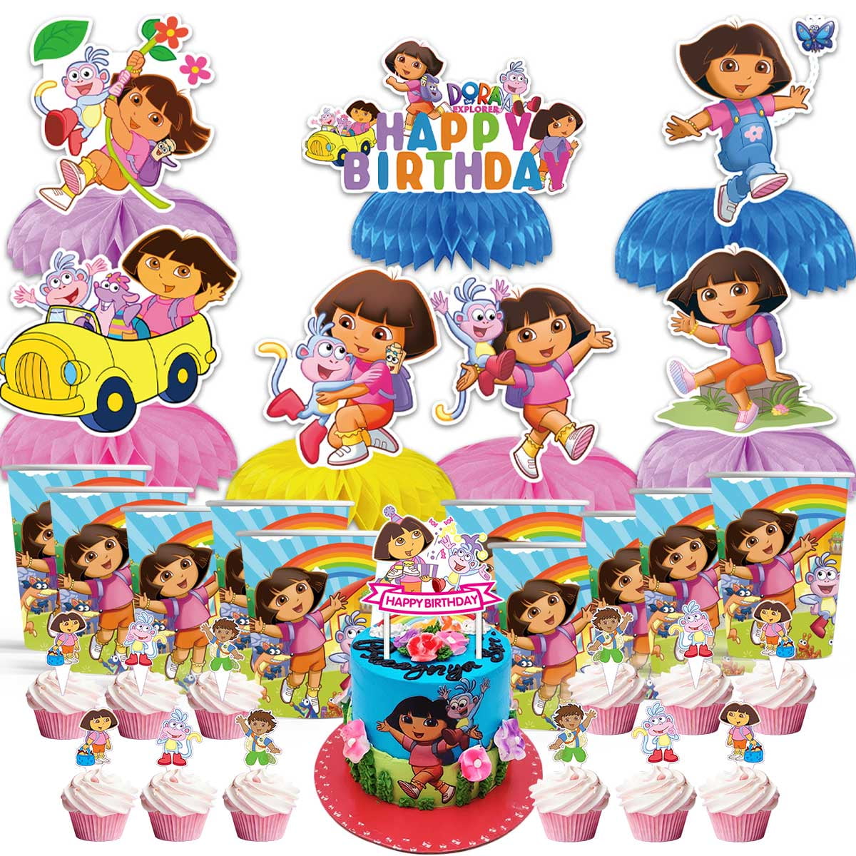 Dora The Explorer Party Supplies Decor Cups Fans Decorations Honeycomb ...