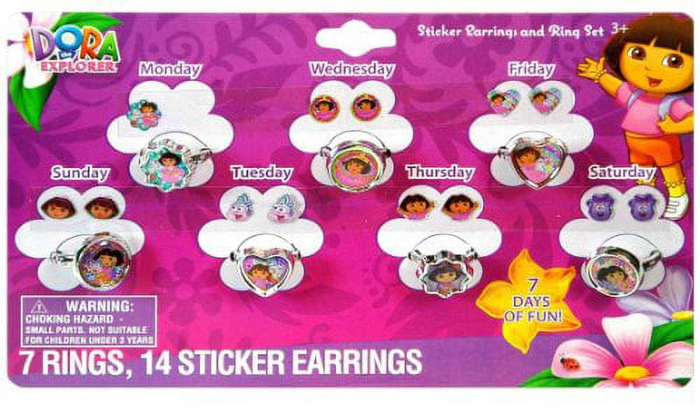 Dora The Explorer Sticker Earrings and Rings Set - Walmart.com