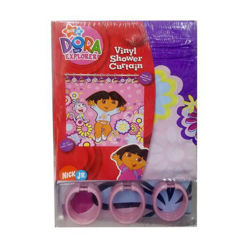 Dora The Explorer Vinyl 70 x 72 Shower Curtain, Includes 12 Plastic ...
