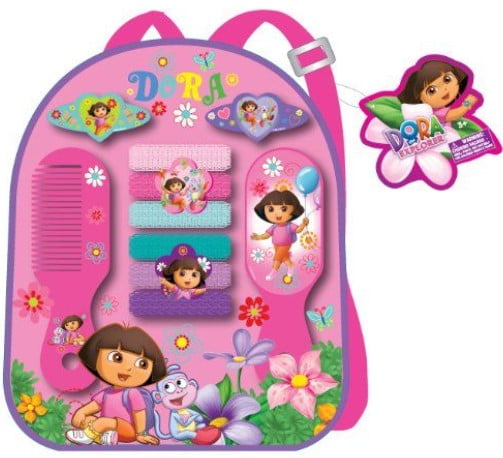 Dora the Explorer 10 Piece Hair Accessory Backpack Gift Set with Brush ...