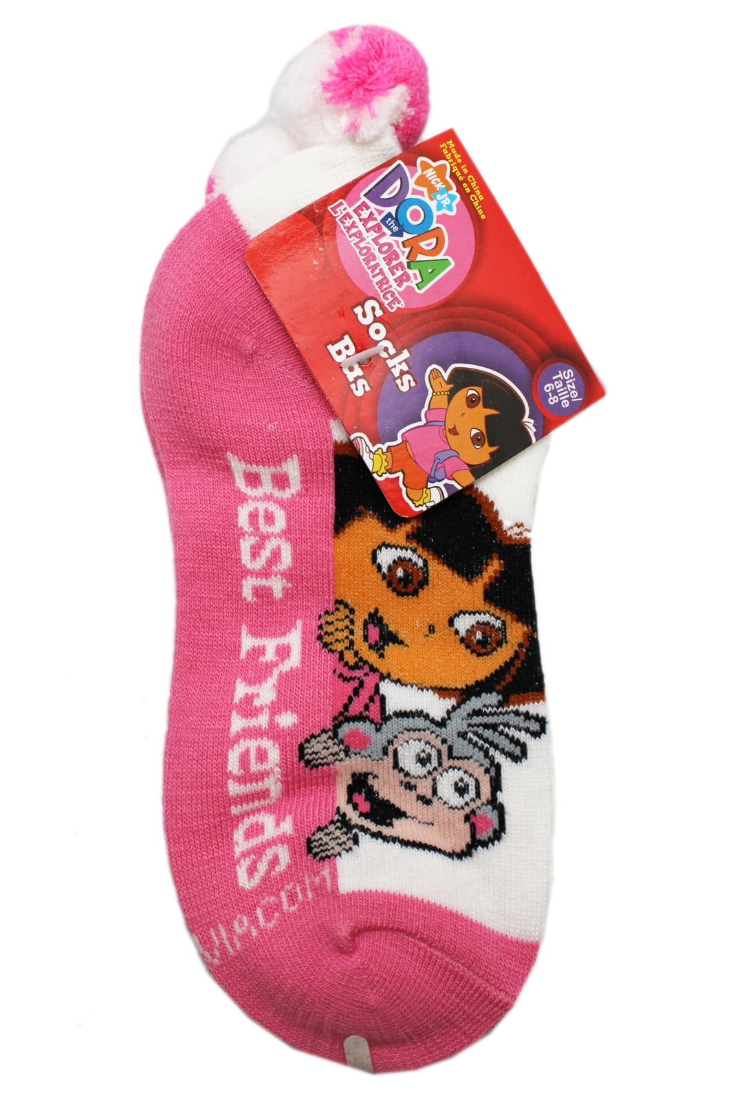 Dora the Explorer Best Friends Pink/White Kids Socks (2 Pairs, Size 6-8 ...