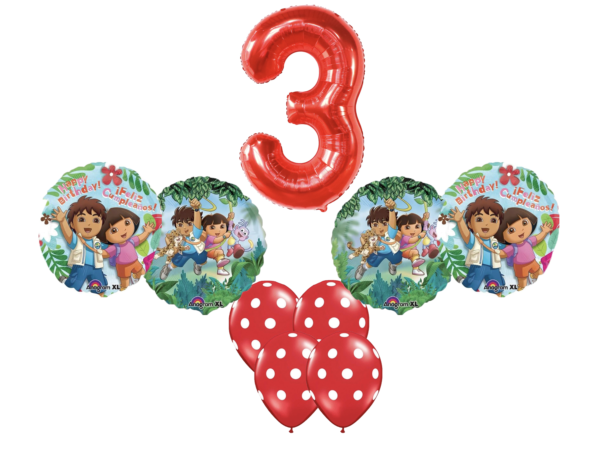 Dora the Explorer Birthday Balloon Bouquet, Bright Red, Number 3, Red ...