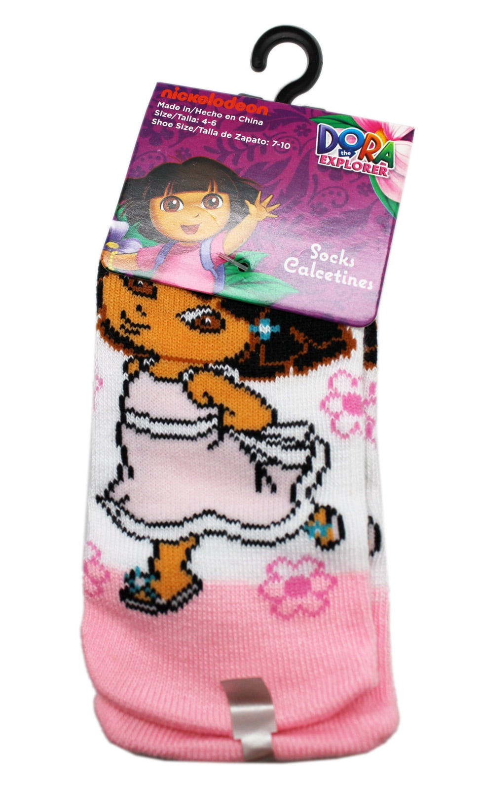 Dora the Explorer Dancing Flowers White/Light Pink Socks (1 Pair, Size ...