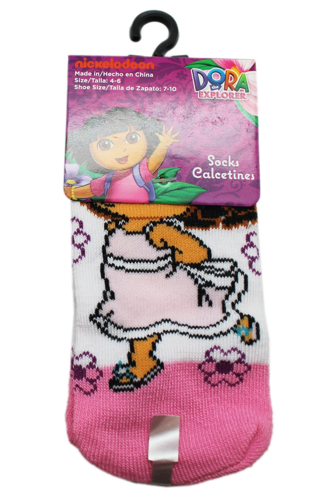 Dora the Explorer Dancing Flowers White/Pink Socks (1 Pair, Size 4-6 ...