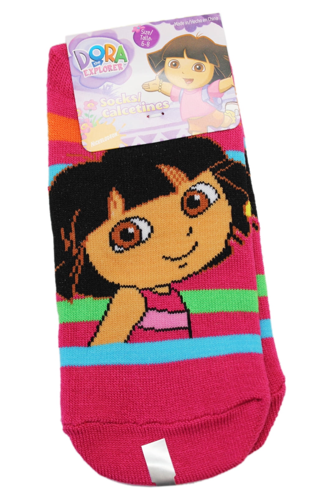 Dora the Explorer Hot Pink Socks w/Colorful Stripes (Size 6-8, 1 Pair ...