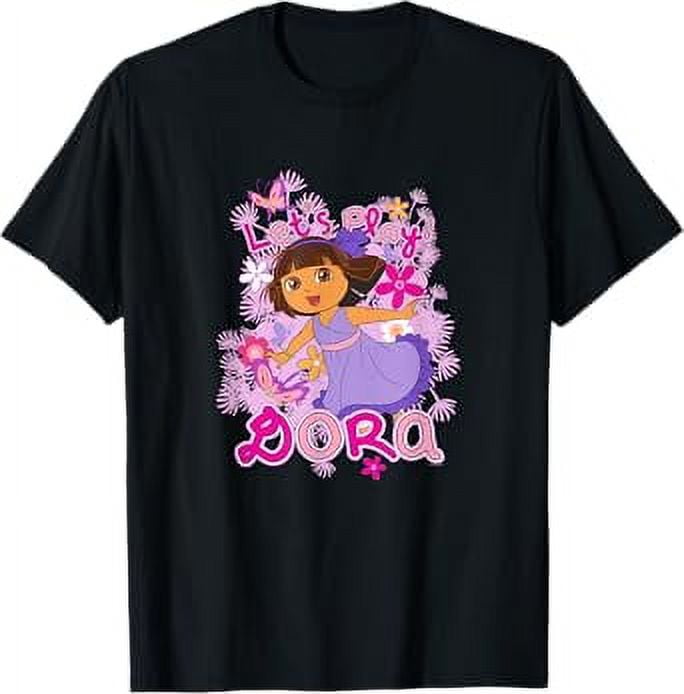 Dora the Explorer Let's Play! Pink Flowers Purple Dress Run T-Shirt ...