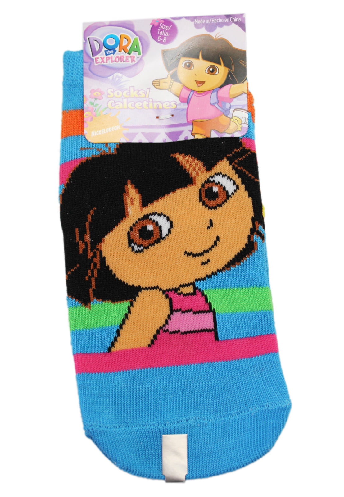 Dora the Explorer Light Blue Socks w/Color Stripes (Size 6-8, 1 Pair ...