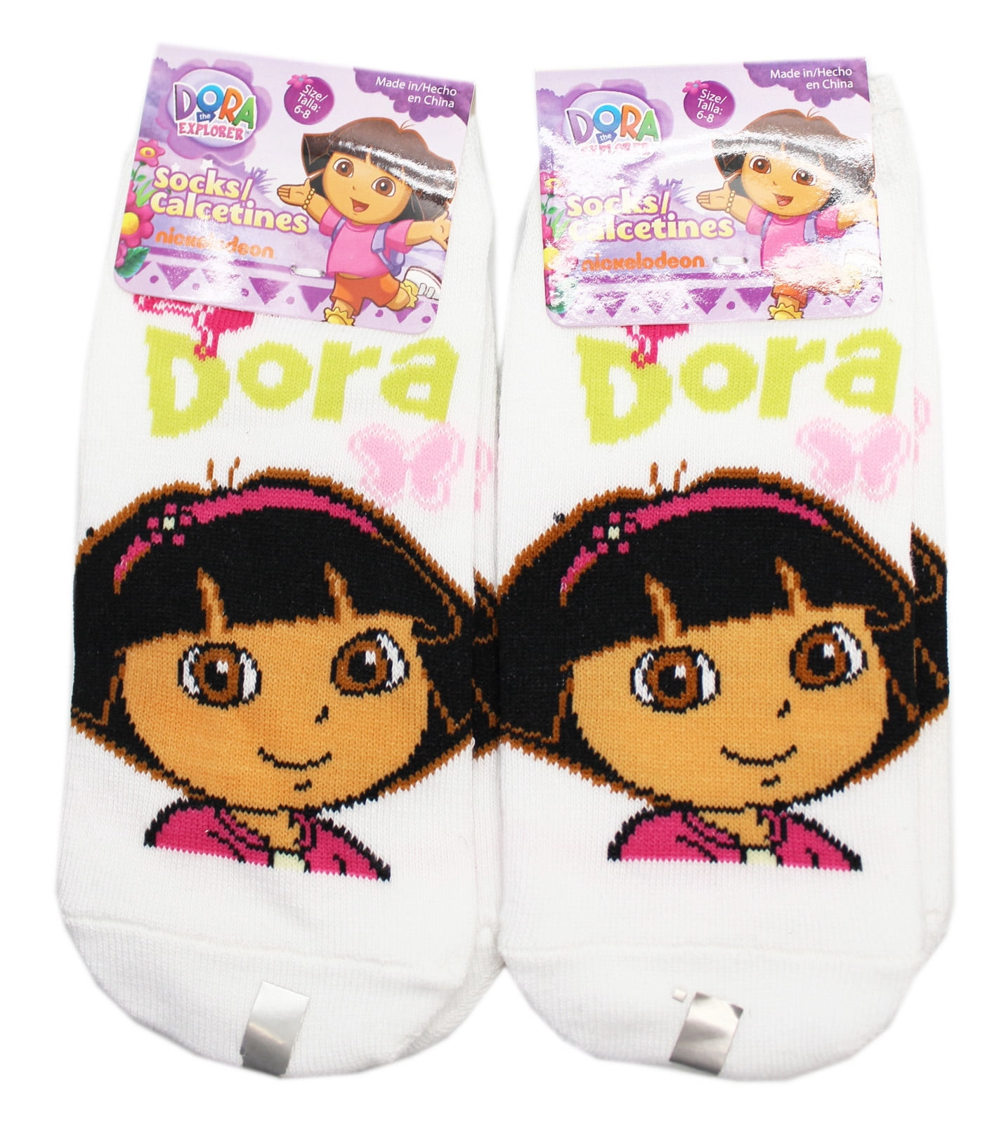 Dora the Explorer Pink Butterfly White Background Socks (1 Pair, Size 6 ...