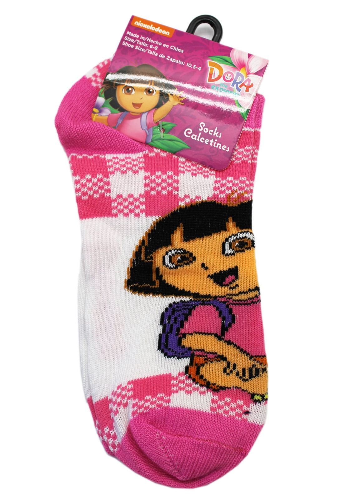 Dora the Explorer Sitting Cross Legged Pink/White Socks (1 Pair, Size 6 ...