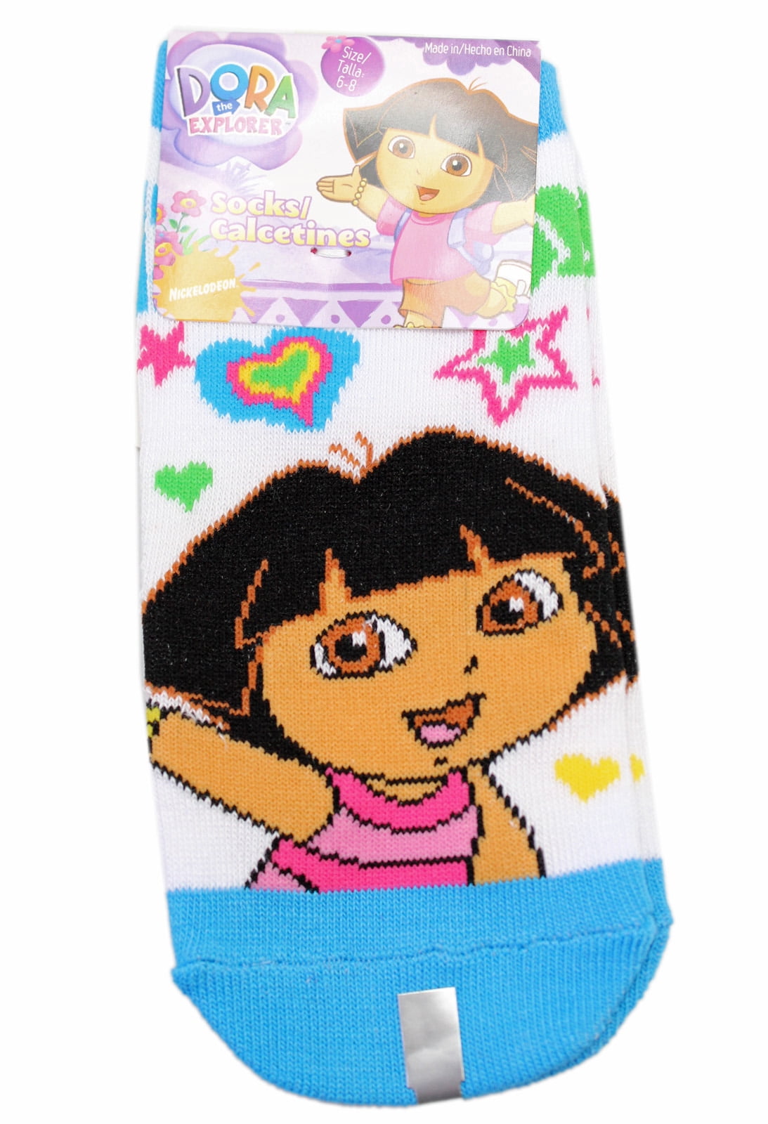 Dora the Explorer Stars and Hearts Sky Blue/White Socks (Size 6-8, 1 ...