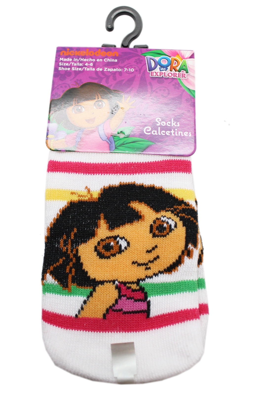 Dora the Explorer Striped White Colored Toddler Socks (1 Pair, Size 4-6 ...