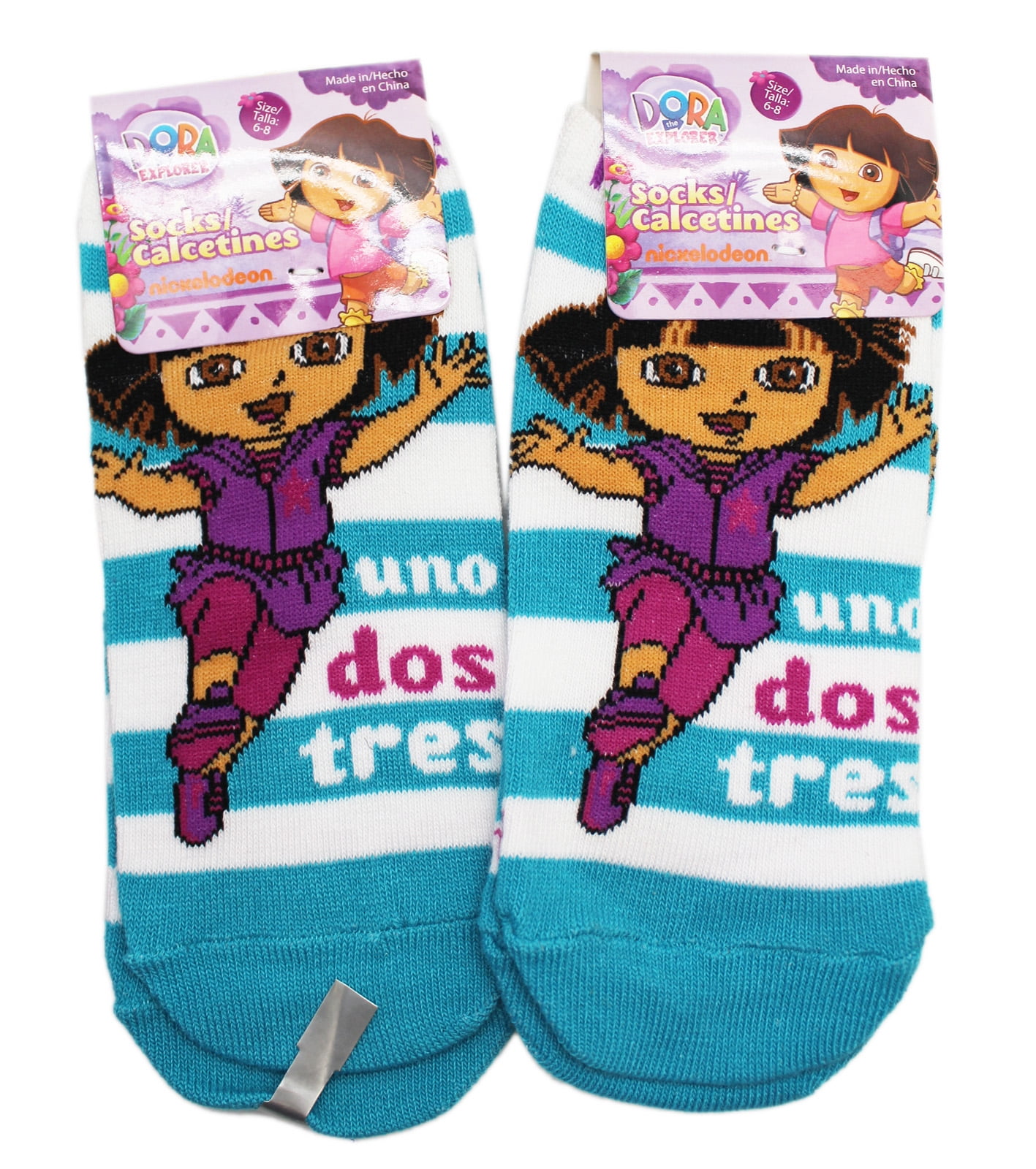Dora the Explorer Teal/White Striped Kids Socks (2 Pairs, Size 6-8 ...
