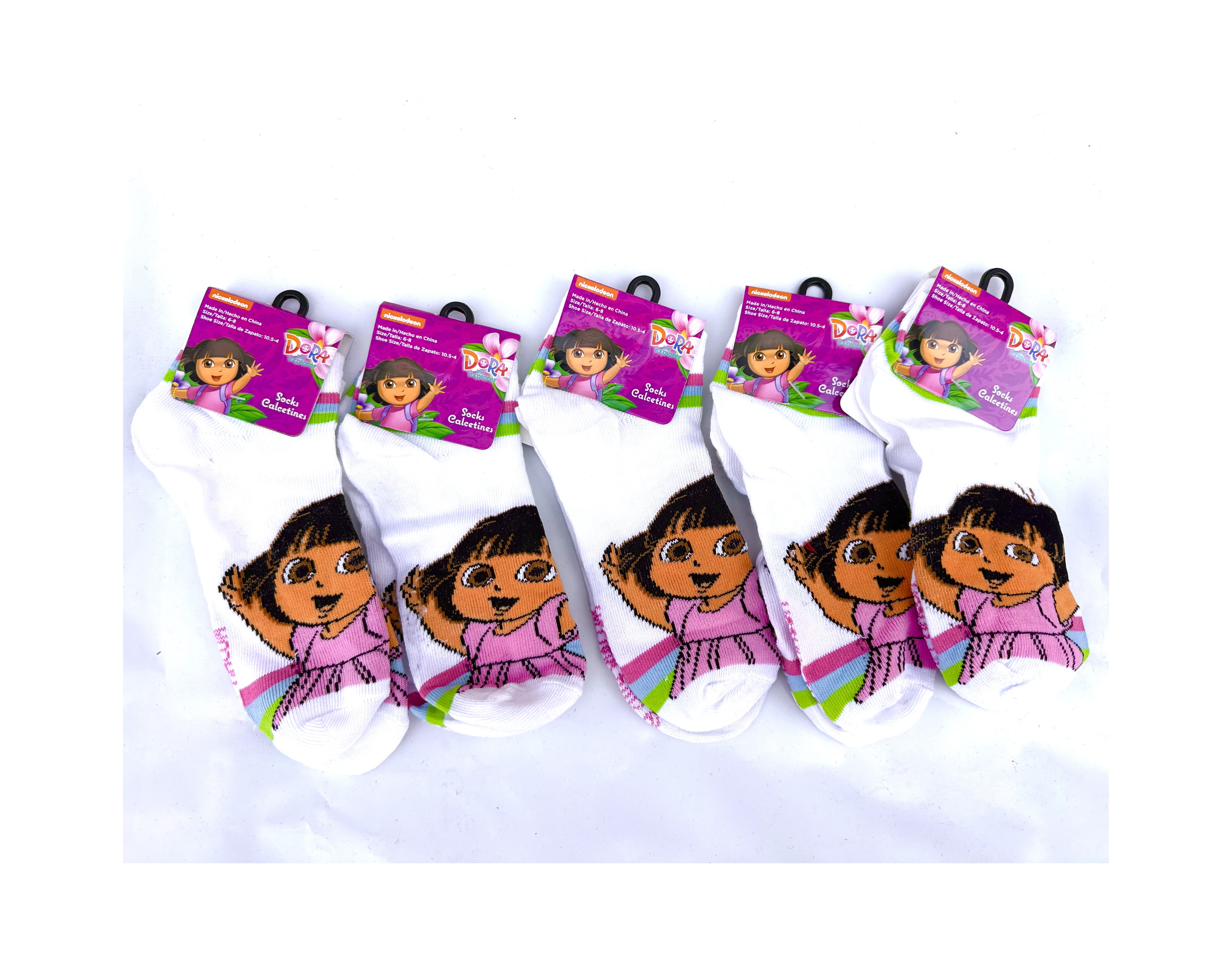 Dora the Explorer White/Rainbow Kids Socks (Size 6-8, 2 Pairs ...