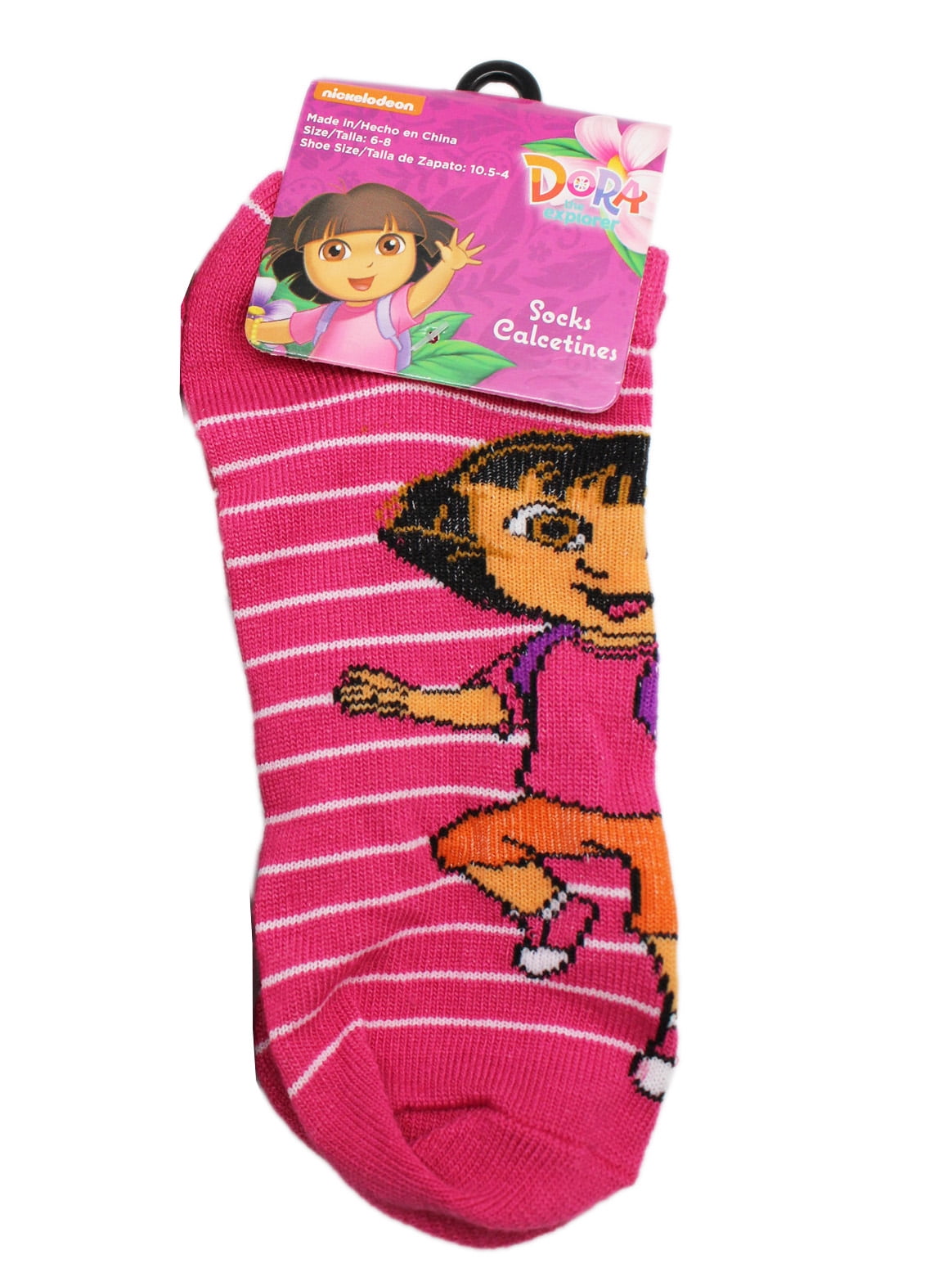 Dora the Explorer White Striped Hot Pink Socks (1 Pair, Size 6-8 ...