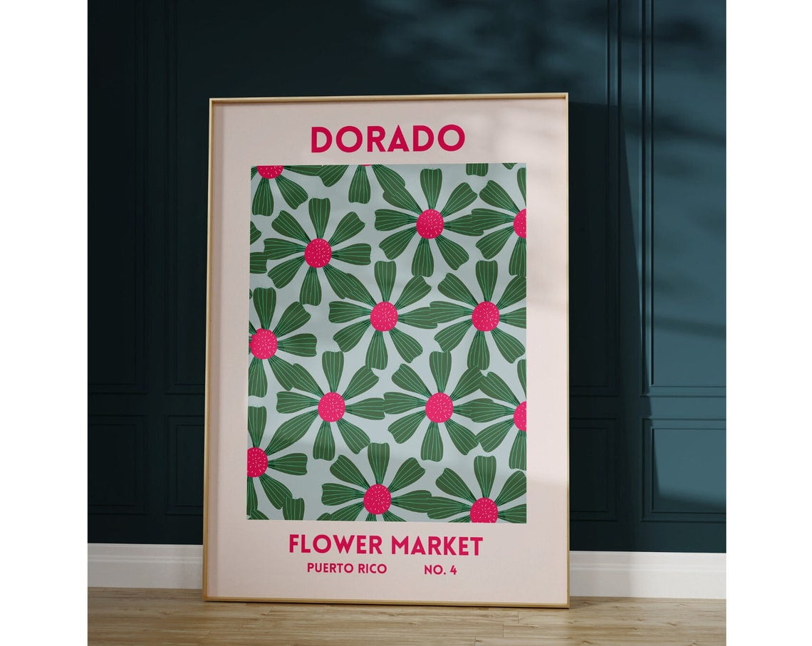 Dorado Print Puerto Rico Wall Art Flower Market Poster Green Floral ...
