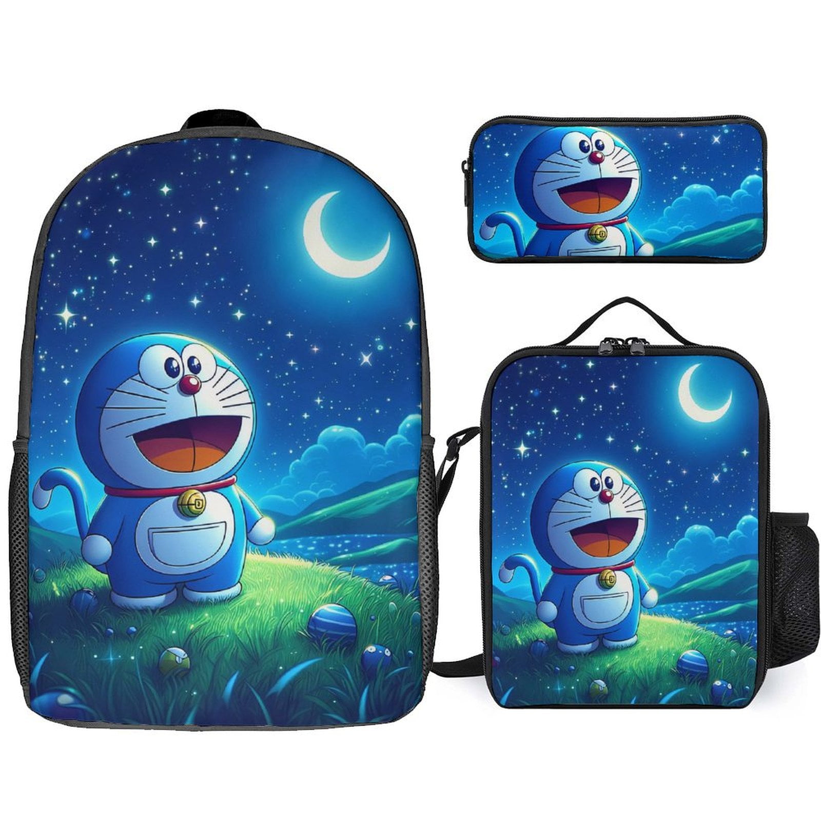 Doraemon Anime Print School Bag 3 Pcs Set, Backpack, Lunch Bag, Pencil ...
