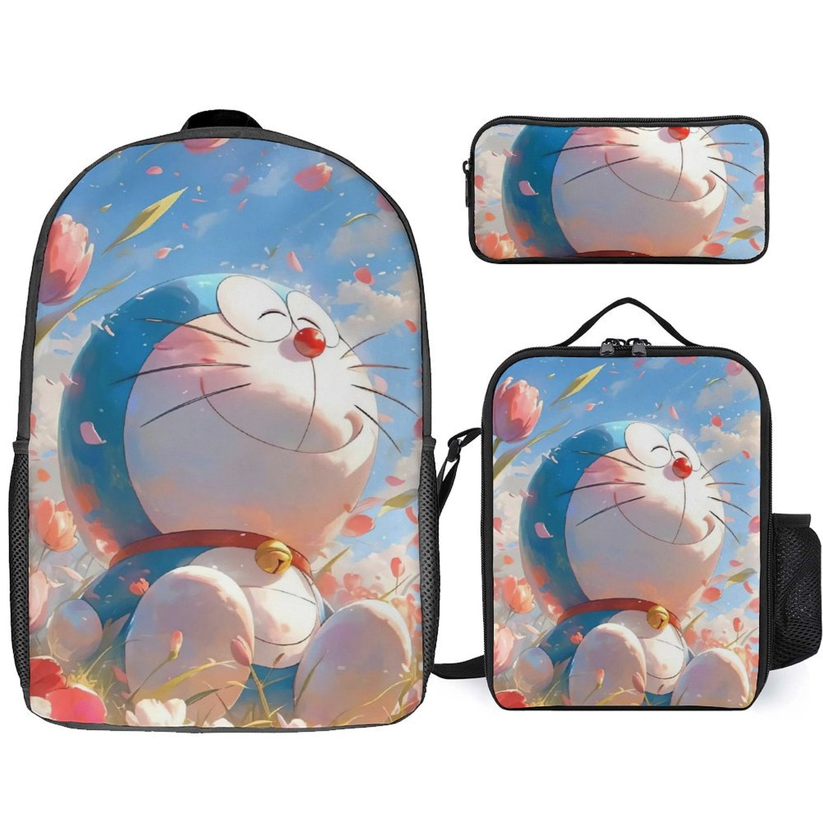 Doraemon Anime Print School Bag 3 Pcs Set, Backpack, Lunch Bag, Pencil ...