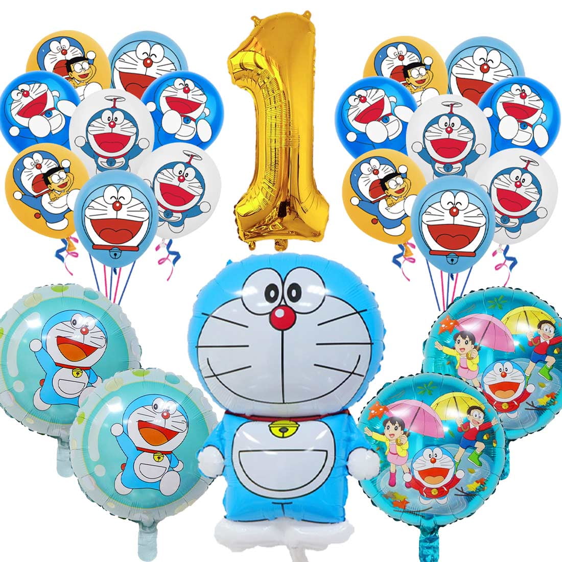 Doraemon Balloons Party Supplies 1st Big Number Decorations Decor Kit ...