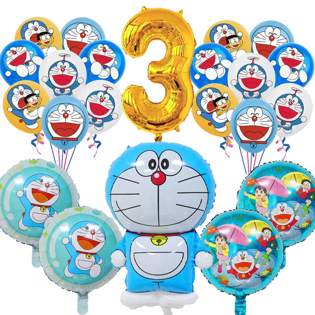Doraemon Balloons Party Supplies 3rd Big Number Decorations Decor Kit ...