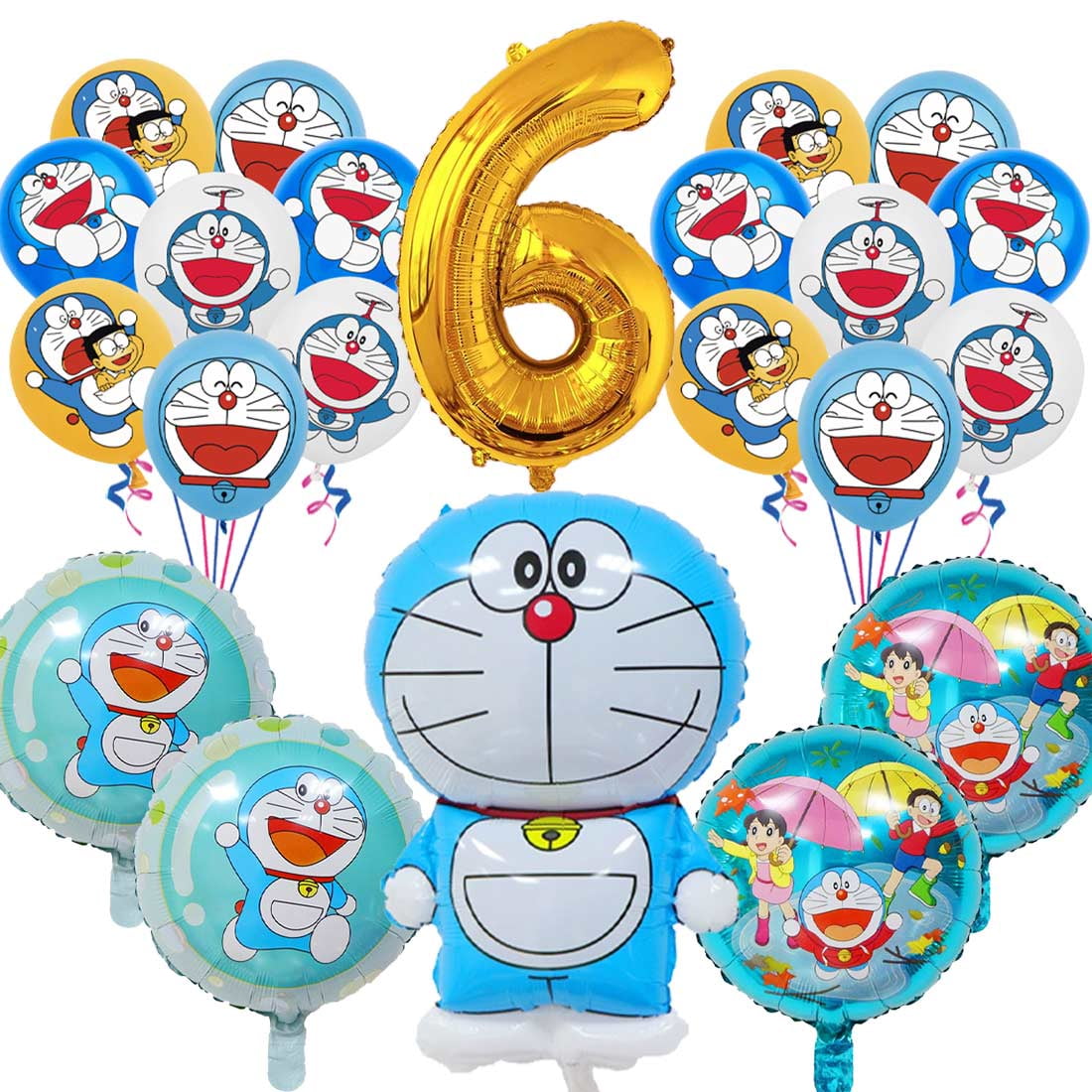 Doraemon Balloons Party Supplies 6th Big Number Decorations Decor Kit ...
