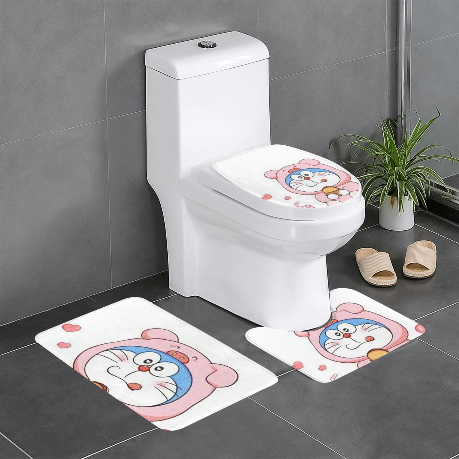 Doraemon Bathroom Rugs Sets 3 Piece, Super Soft And Absorbent Non Slip Microfiber Toilet Bath ...