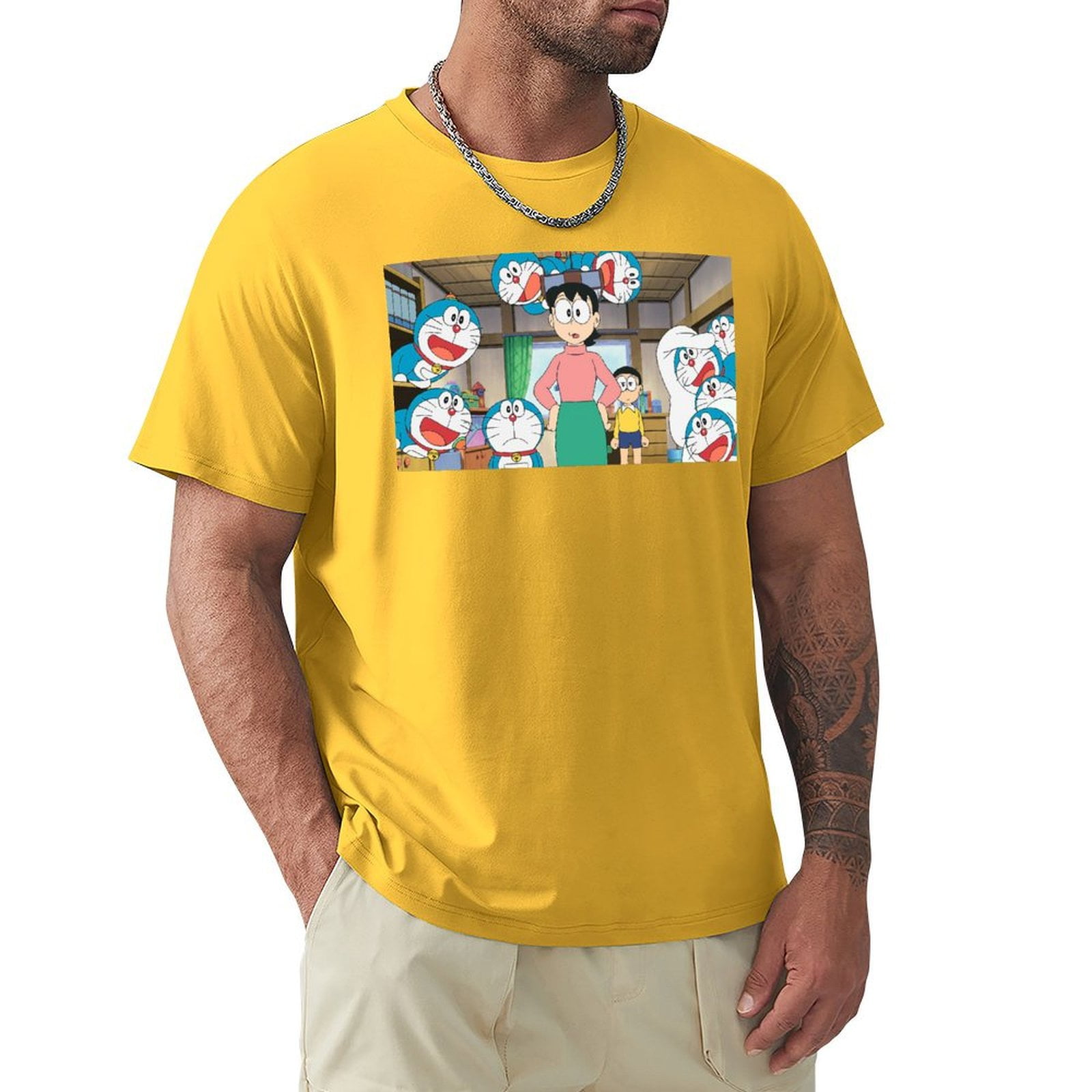 Doraemon Men's T-Shirts Premium Cotton Classic Fit Casual Tee Casual ...