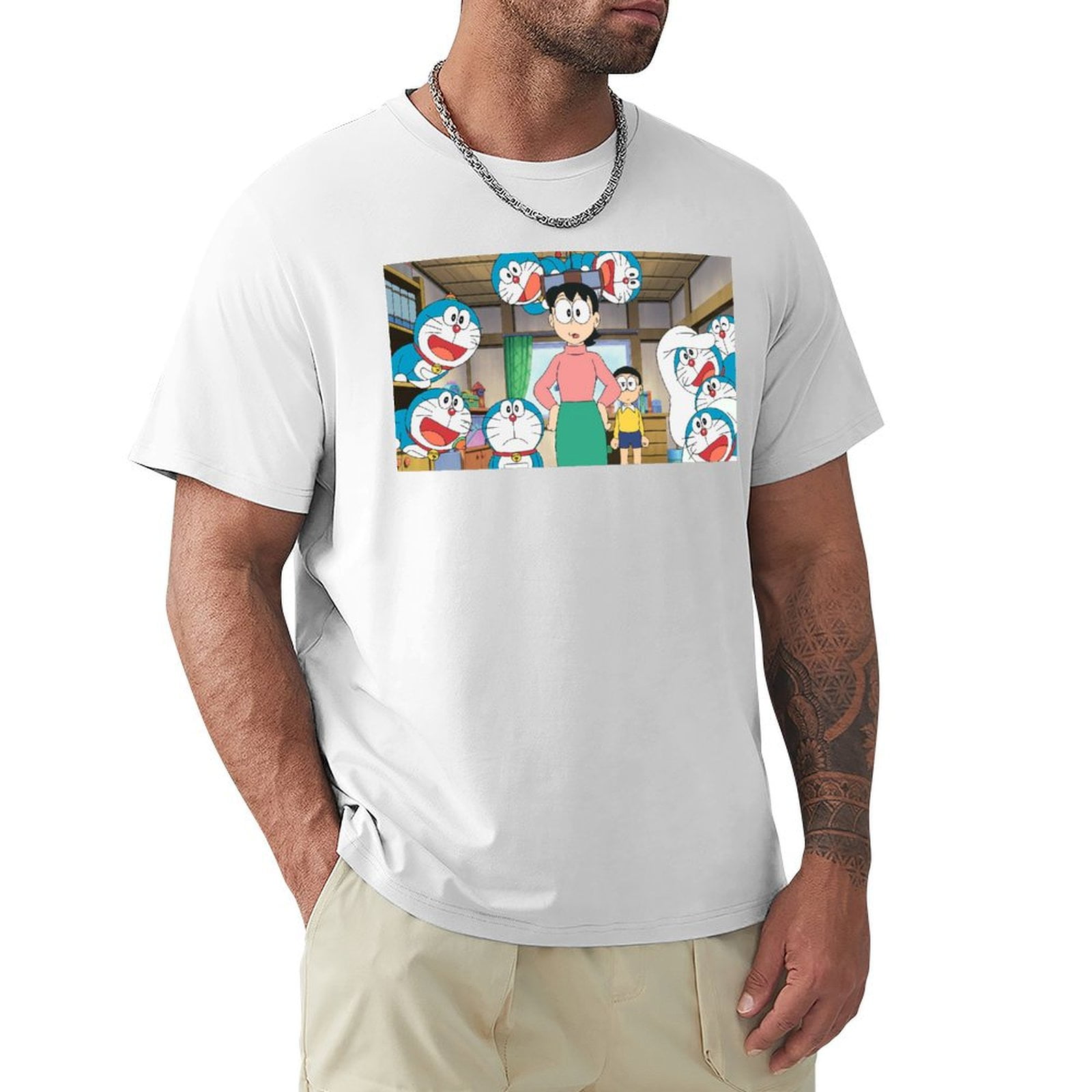 Doraemon Men's T-Shirts Premium Cotton Classic Fit Casual Tee Casual ...