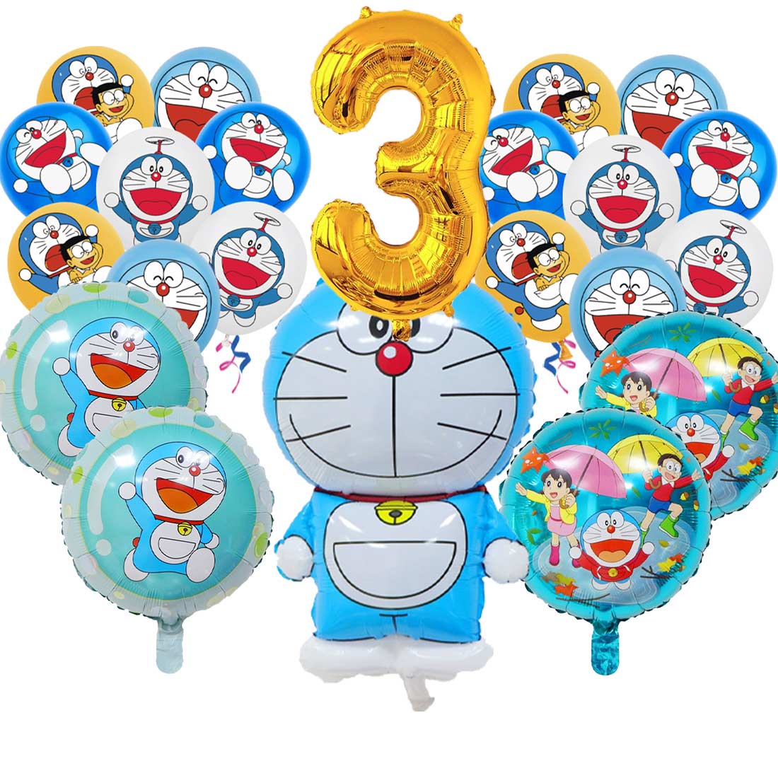 Doraemon Party Supplies 3rd Decor Kit Balloons Birthday Cake Topper ...