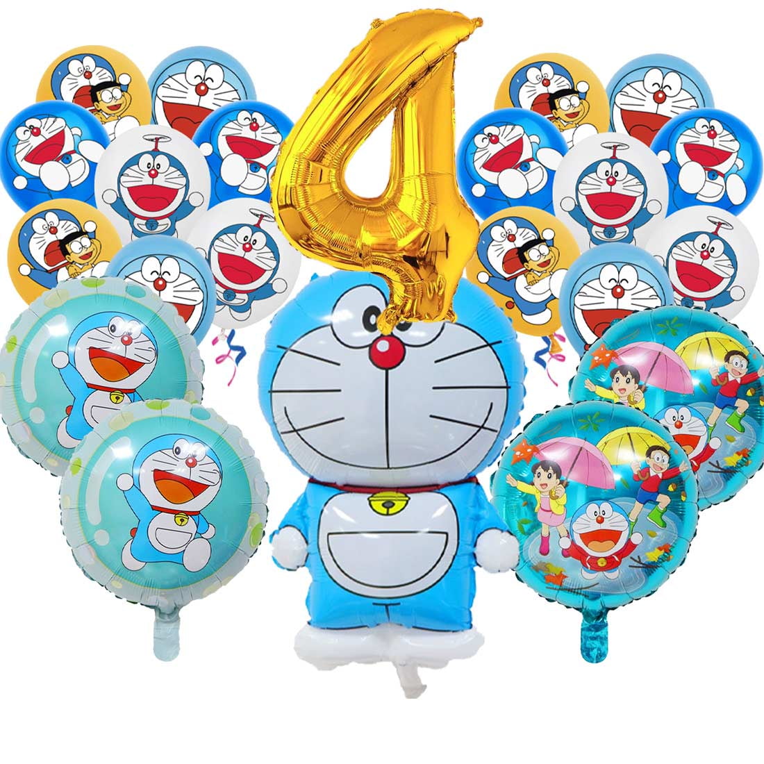Doraemon Party Supplies 4th Decor Kit Balloons Birthday Cake Topper ...