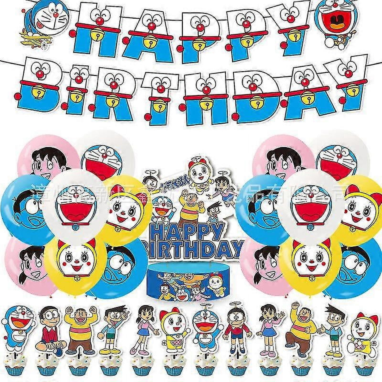 Doraemon Theme Birthday Party Kit: Balloon Banner, Cake Topper for ...