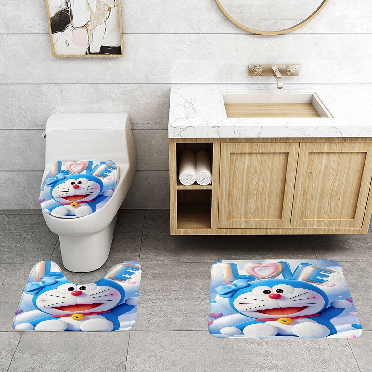 Doraemon floor mat and toilet set is durable, machine washable, and ...