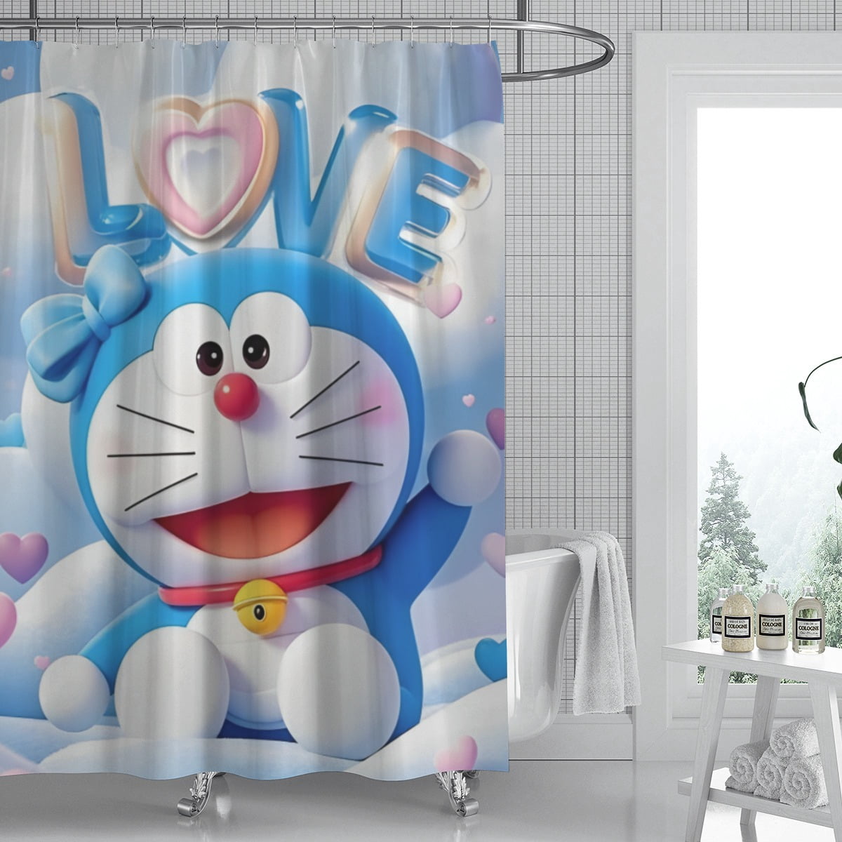 Doraemon shower curtain features an iconic print, is waterproof and ...
