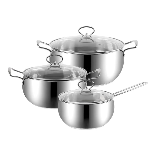 Sleek Stainless Steel 6-Piece Cookware Set: Mirror Polished Interior ...