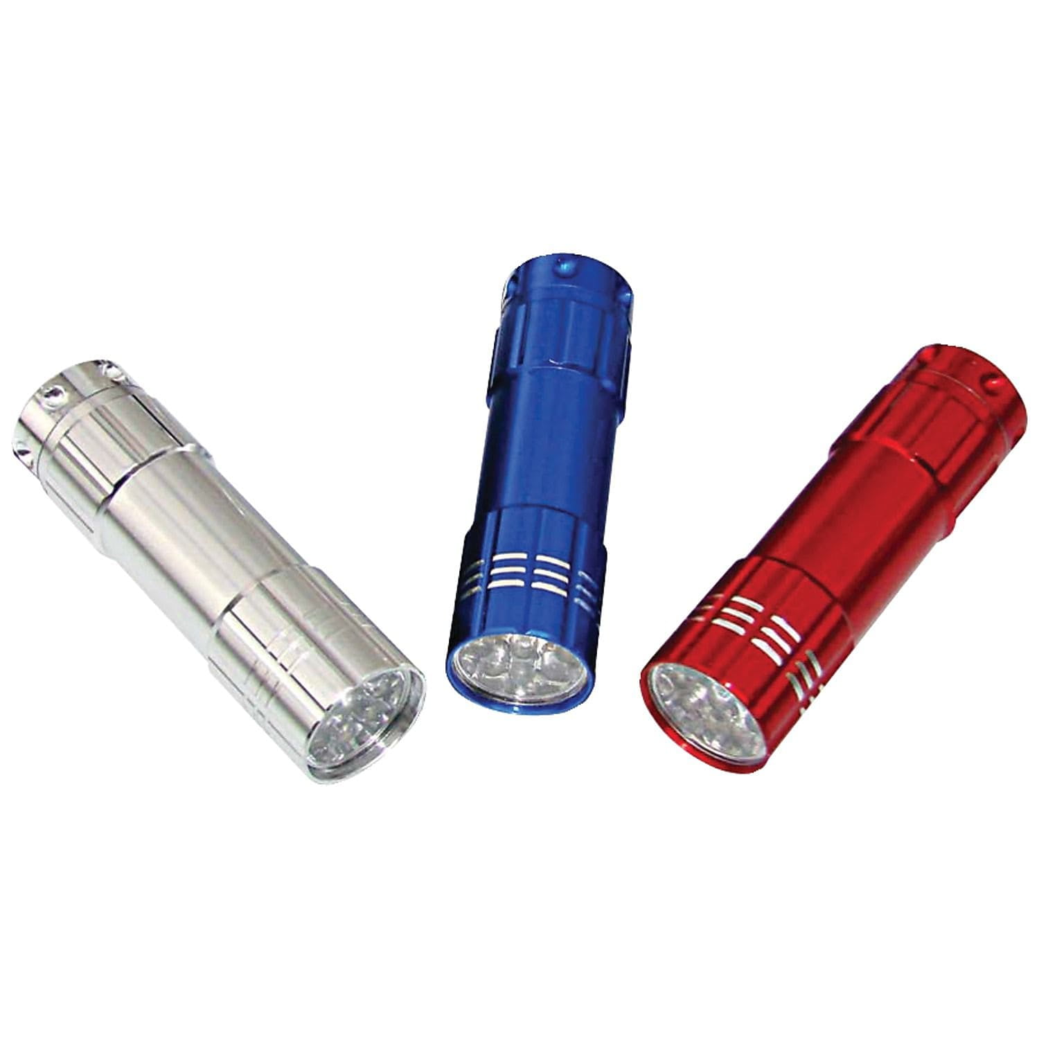 Dorcy 41-3246 9 LED Aluminum Flashlight, Red, Blue, Silver, Pack Of 3 ...