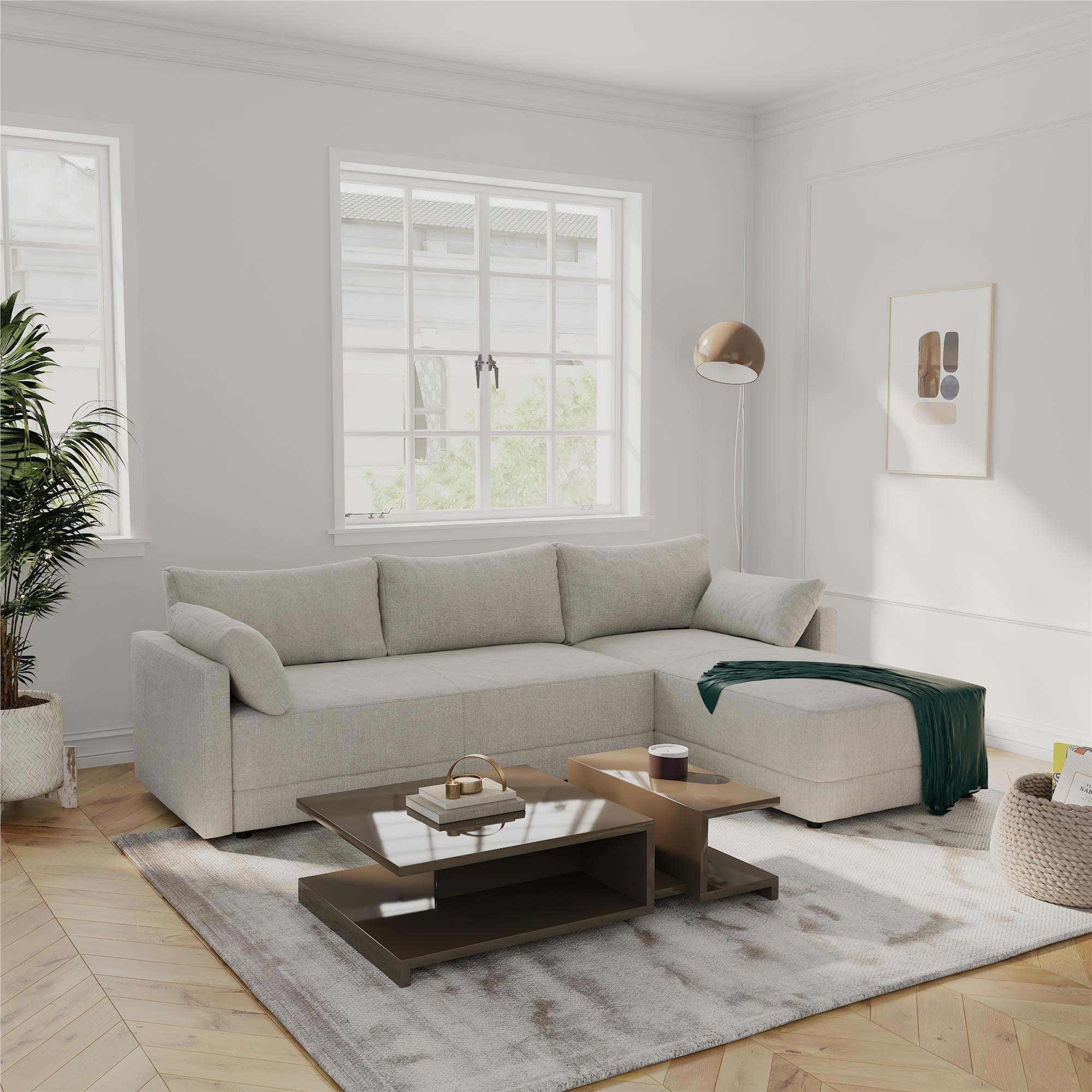 Dorel Living Kindra Sectional Sofa, Gray Linen - Walmart.com