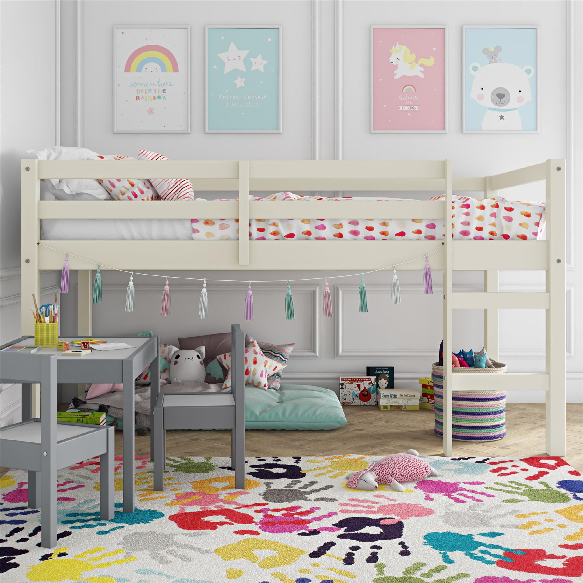 Dorel Living Milton Traditional Wood Twin Junior Loft Bed in White ...