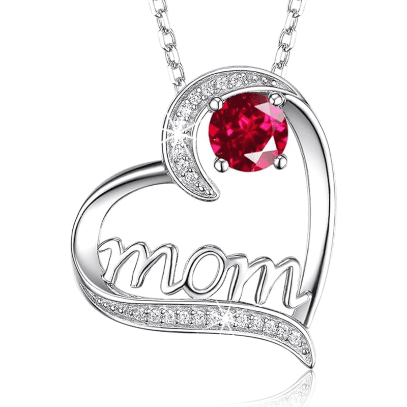 Dorella Mothers Day- Heart Pendant Necklace- Round Cut Ruby in 925 ...