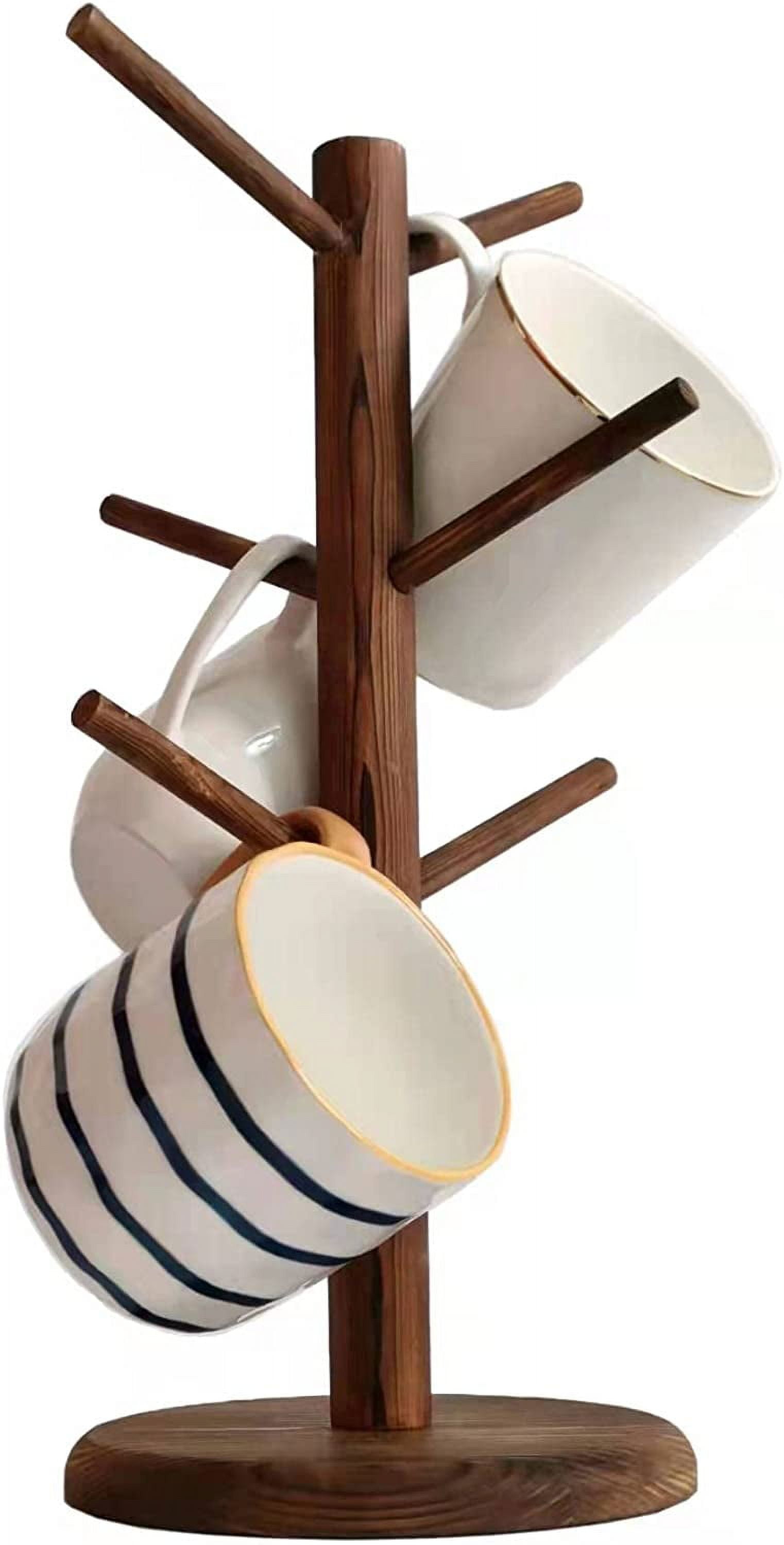 Dorhors Mug Holder Tree,Coffee Cup Holder with 6 Hooks, Wood Mug Rack ...