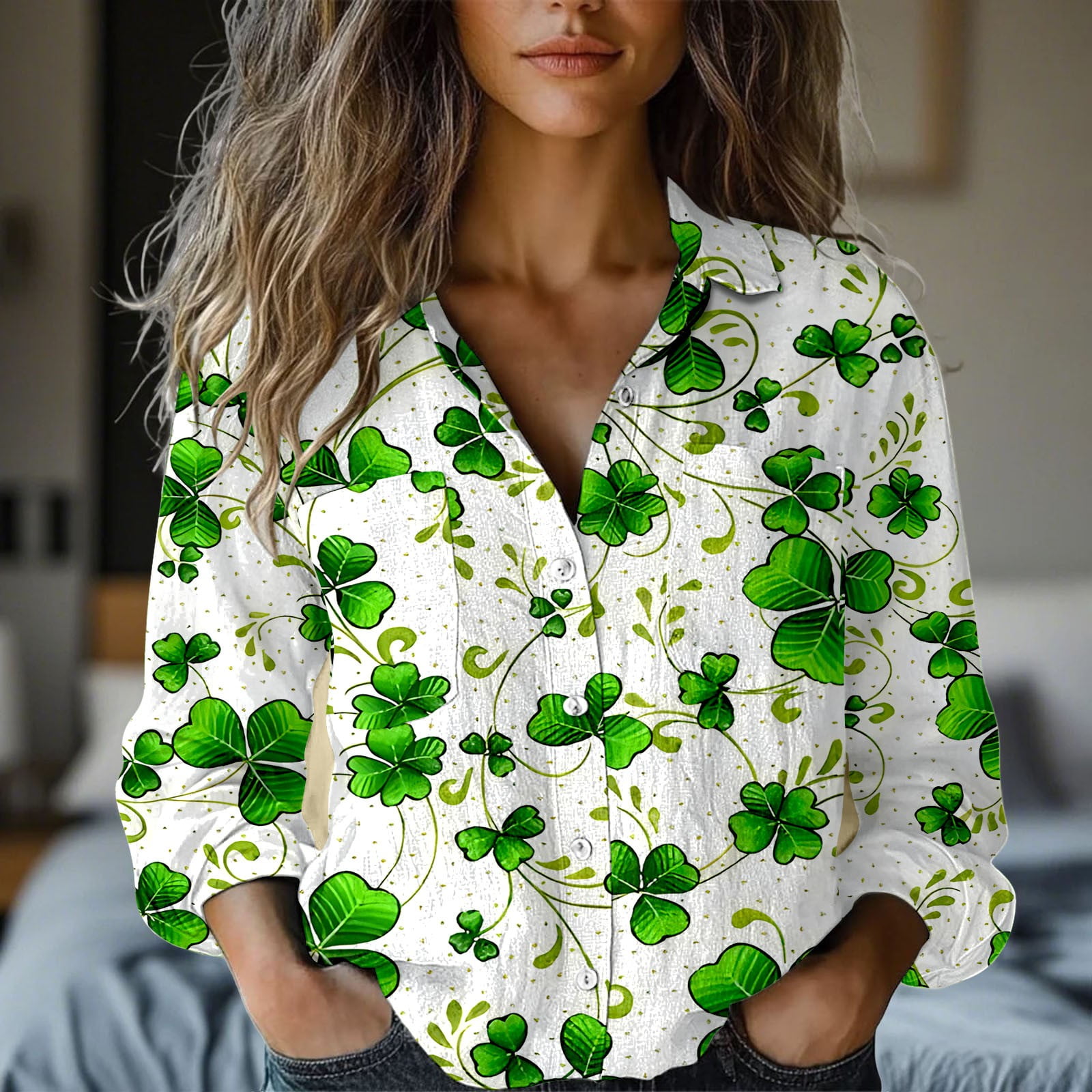 Doriano 2025's Must - Own Women's Lapel Long Sleeve Irish Graphic ...