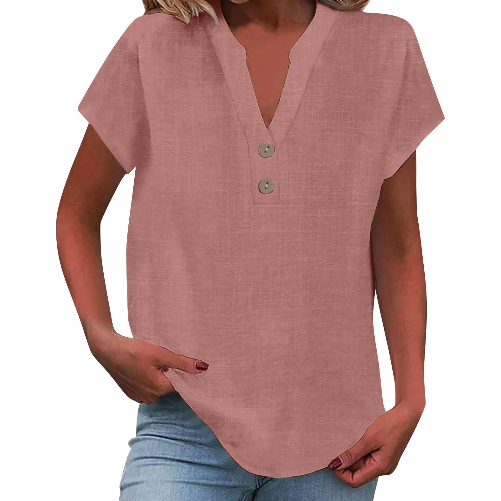 Doriano Women's Casual V-Neck Button-Down Top - Short Sleeve Modern ...