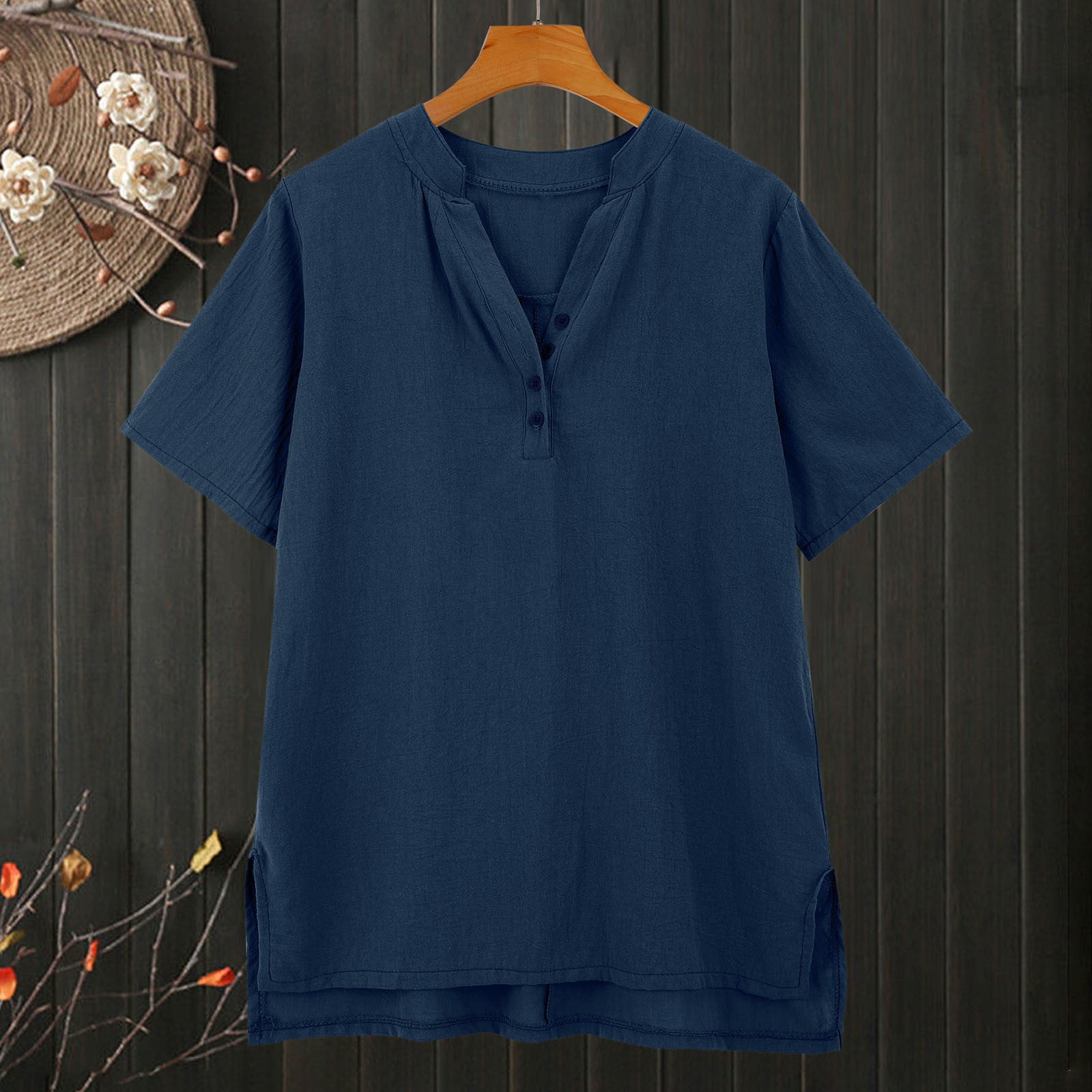 Doriano Women's Daily Wear Button V-Neck Short Sleeve Blouses ...