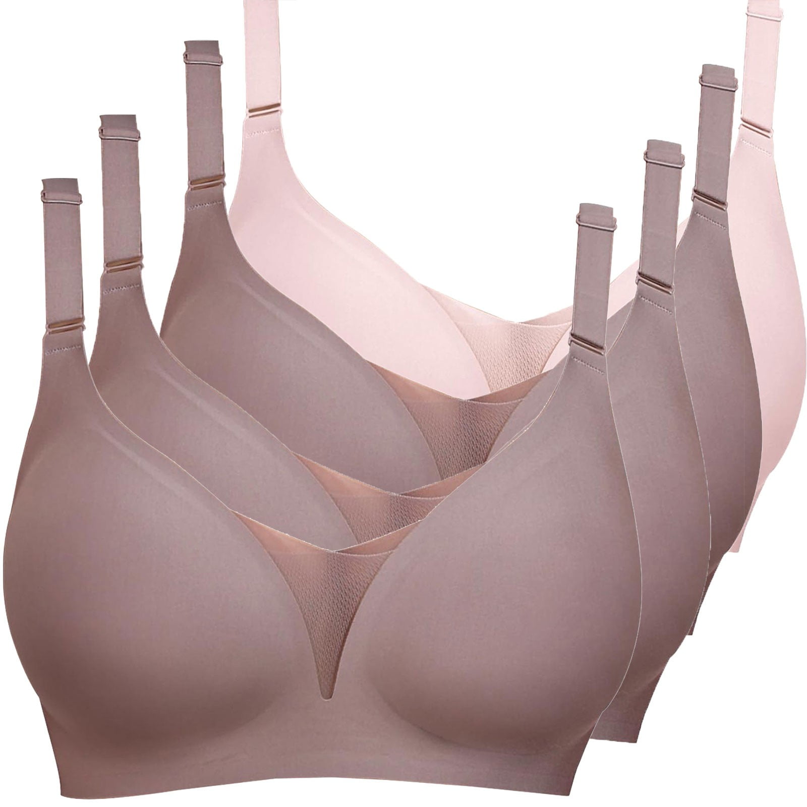 Dorinao 2025 New 4-Pack Women's Plus Size Wireless Lace V-Neck Bra Set ...