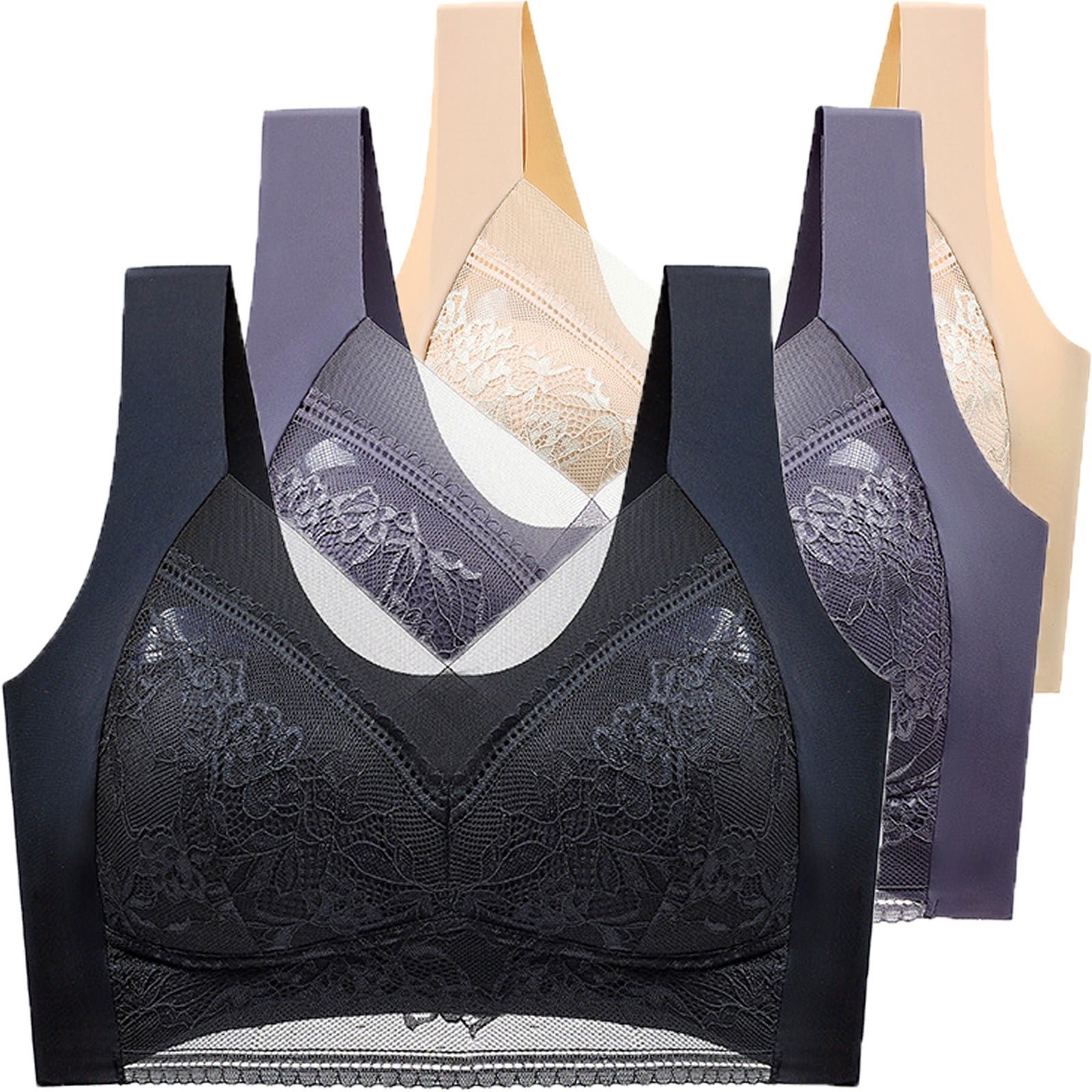 Dorinao 3-Pack Women's Posture Correction Wireless Bra – Sexy Upward Support for Elderly Daily ...