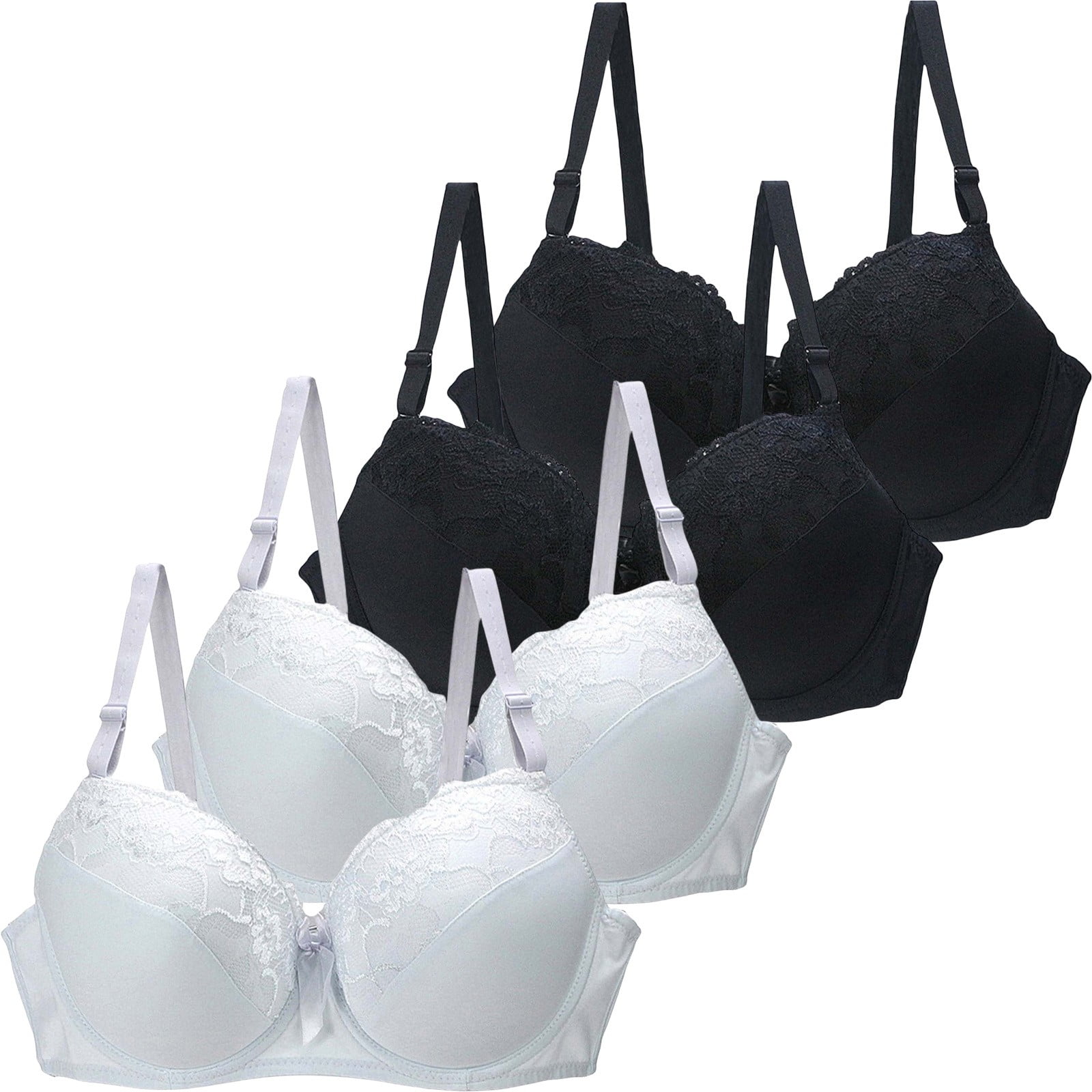 Dorinao 4Pc Plus Size Underwire Lace Bra Set – Bcde Cups 34-44 with Sexy Embroidery & Full ...