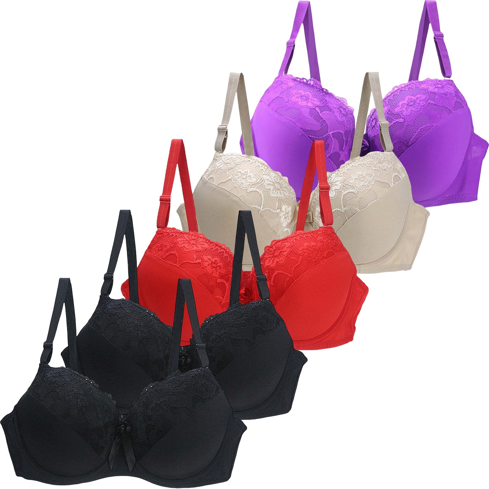 Dorinao 4Pc Plus Size Underwire Lace Bra Set – Bcde Cups 34-44 with ...