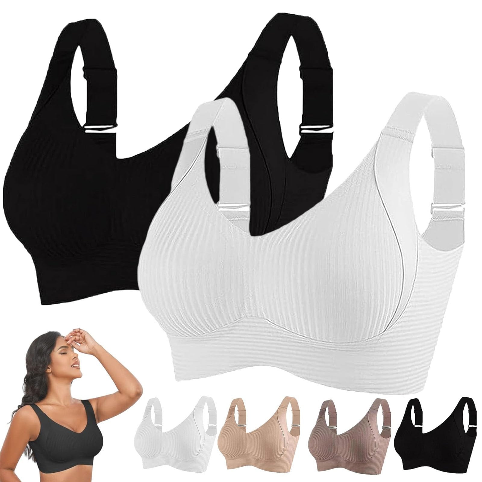 Dorinao Sports Bras for Women Comfortable Ribbed Wireless Bralettes ...