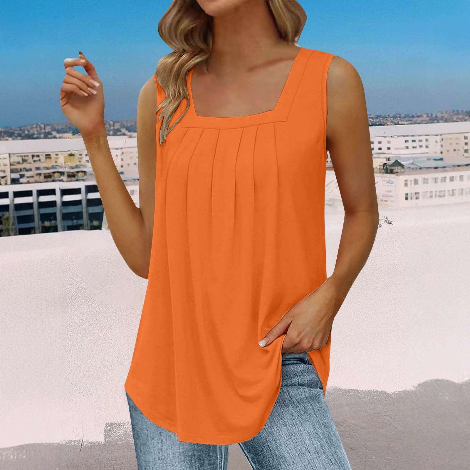 Dorinao Women's 2025 Square Neck Pleated Tank Top - Loose Fit Curved ...